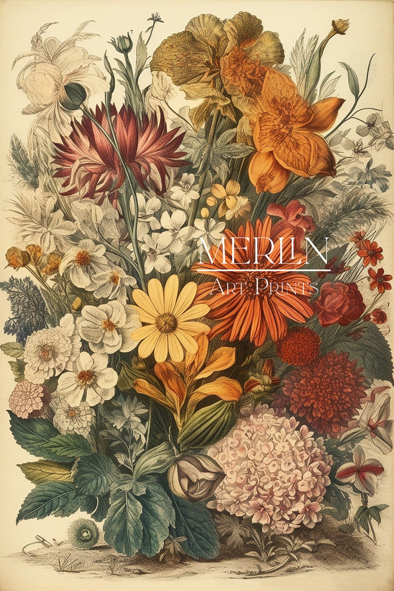 Vintage Botanical Wildflower Print PRINTABLE Floral Boho Wall - Etsy