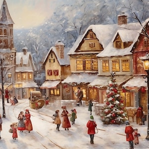 Printable Christmas Village Decor Christmas Wall Art Rustic Christmas ...