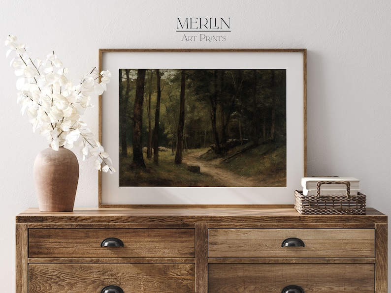 Dark Green Landscape Painting Impressionist Forest Print - Etsy