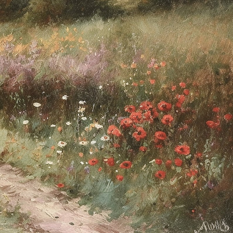 Muted Wildflower Field Impressionist Oil Painting Wall Art - Etsy