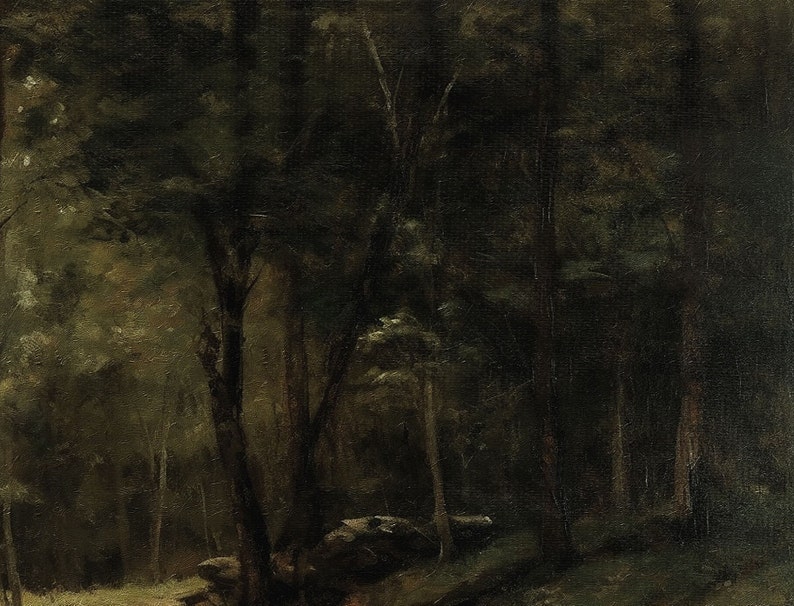 Dark Green Landscape Painting Impressionist Forest Print - Etsy