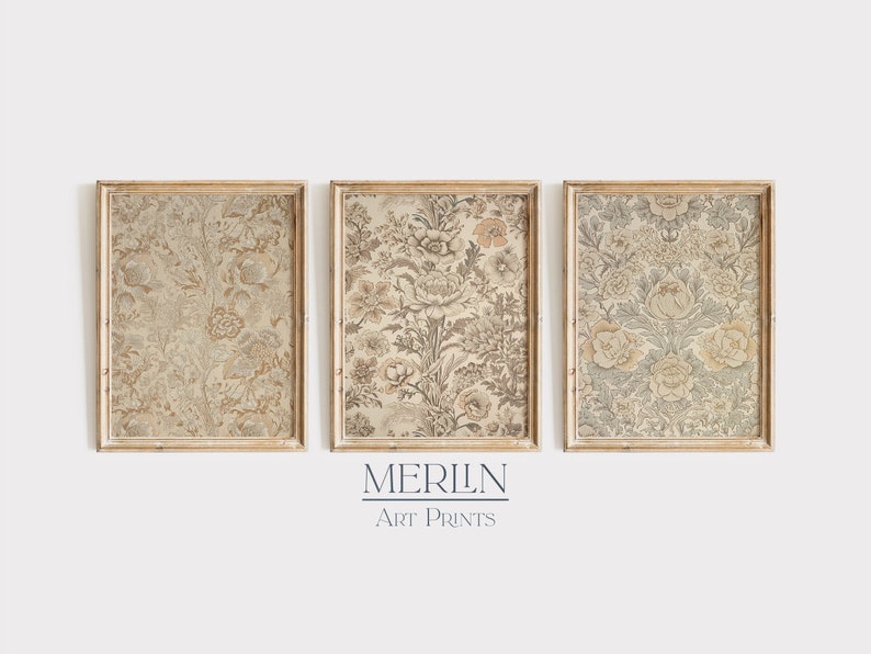 Neutral Tapestry Wall Art Vintage Gallery Set of 3 Prints Antique ...