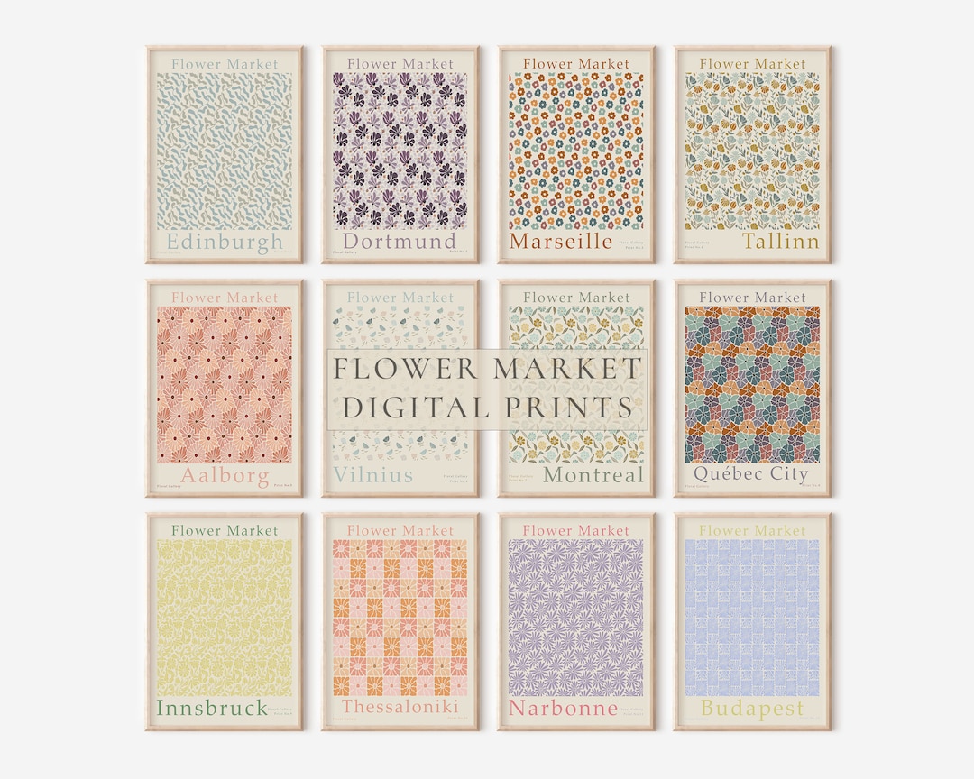 Flower Market Print Set of 12, Botanical Wall Art, Floral Decor Posters ...