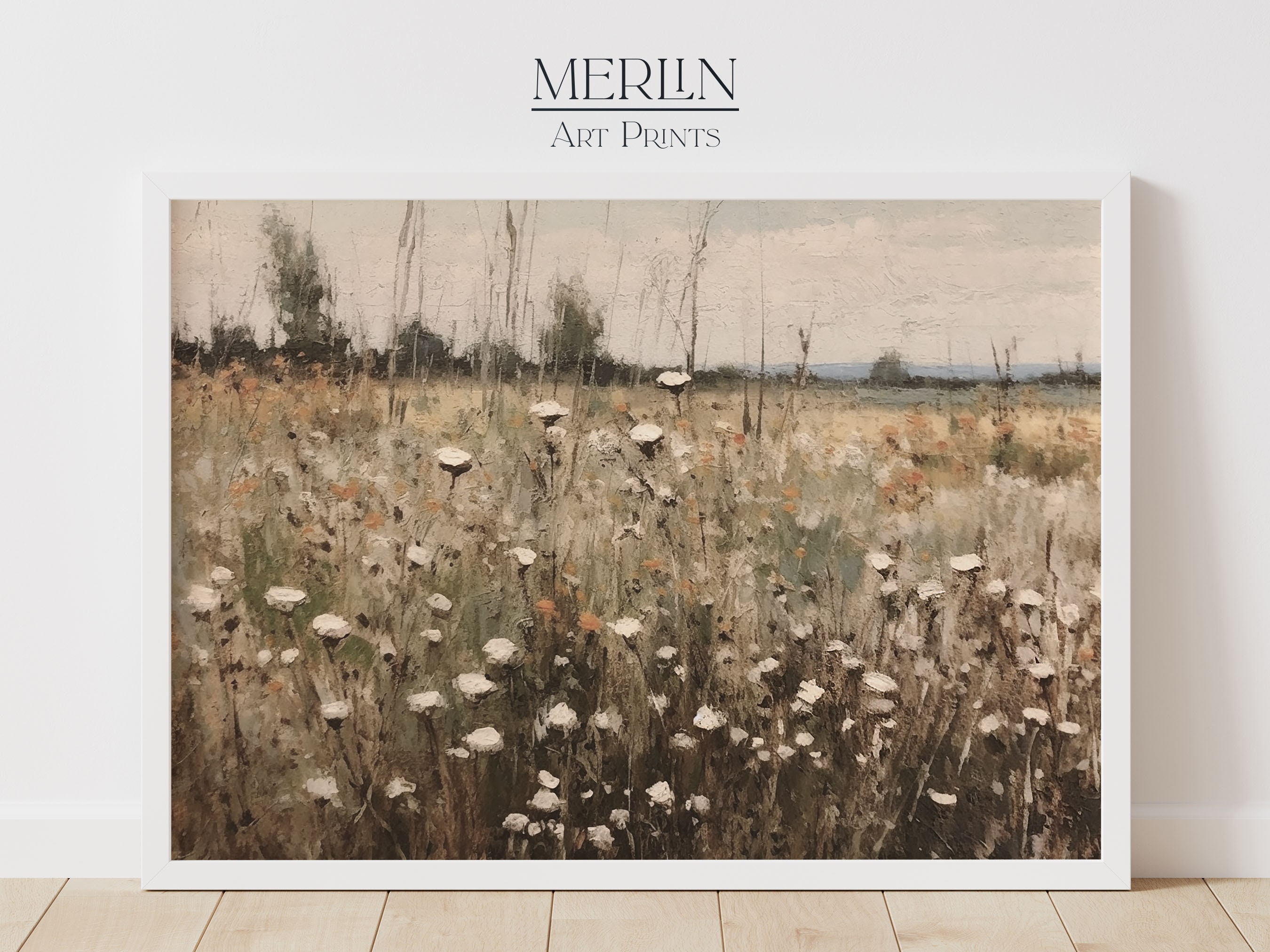 Muted Wildflower Field Painting, Impressionist Landscape Print, French ...