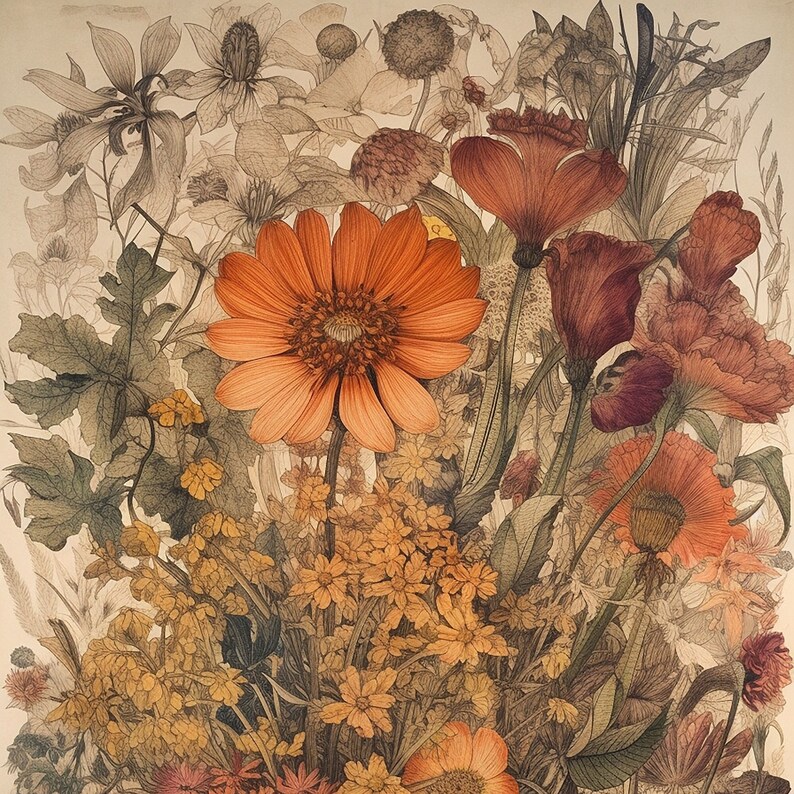 Vintage Botanical Wildflower Print PRINTABLE Floral Boho Wall - Etsy
