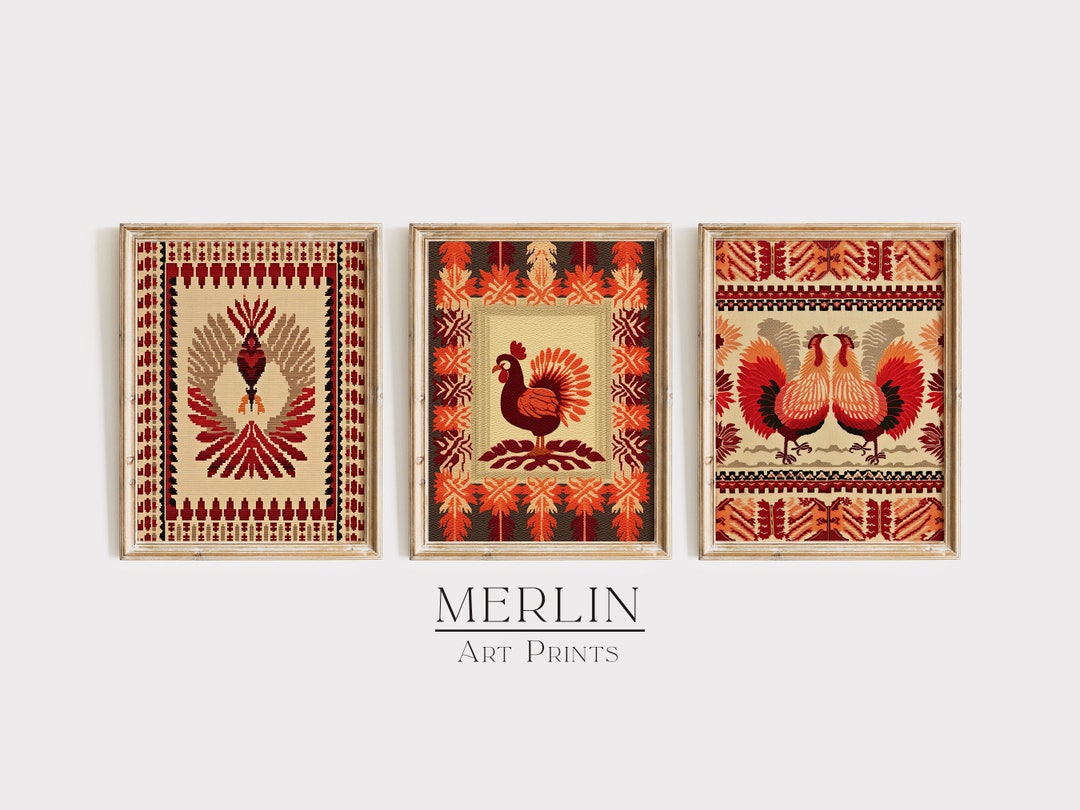 Thanksgiving Art Gallery Wall Set of 3 Prints Eclectic Textile Wall Art ...
