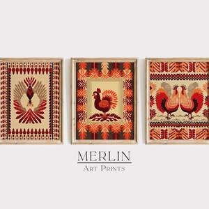 Thanksgiving Art Gallery Wall Set of 3 Prints Eclectic Textile Wall Art ...