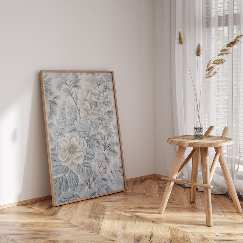 Blue Floral Textile Art Prints, Eclectic Gallery Set of 4 (digital ...
