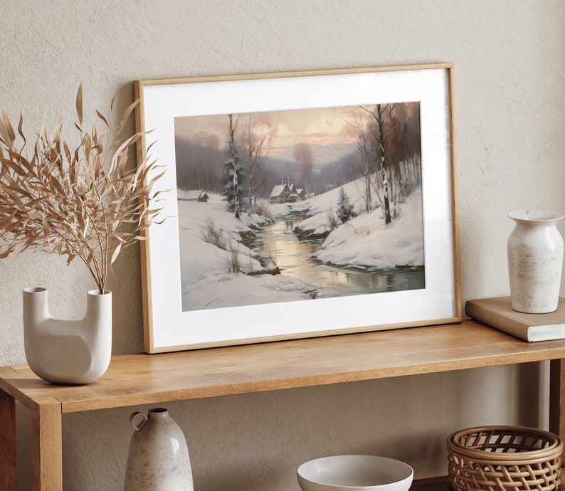 Vintage Winter Landscape Art Print Download Landscape Winter Painting ...