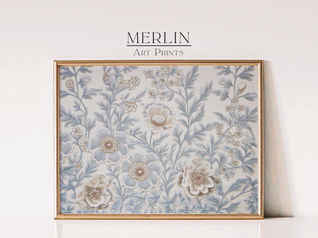 Blue Textile Wall Art, Blue Floral Printable Art, Blue Floral Pattern ...
