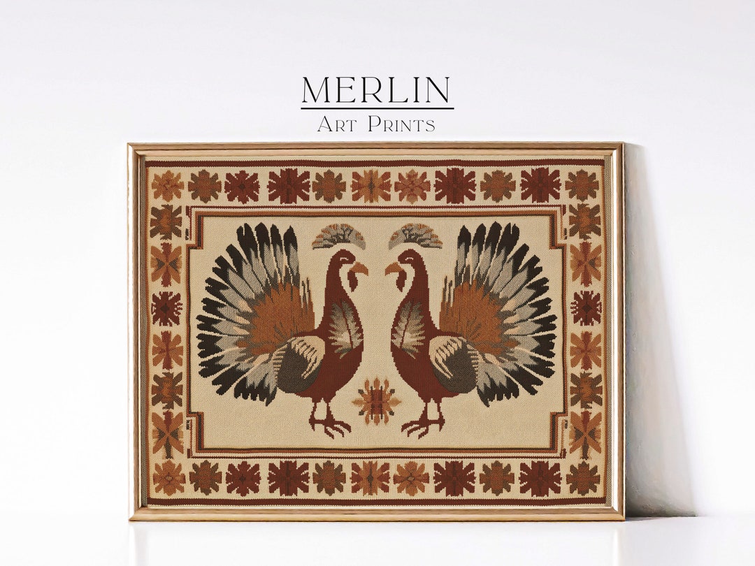 Rustic Turkey Art Printable Thanksgiving Decor Vintage Textile Wall Art ...