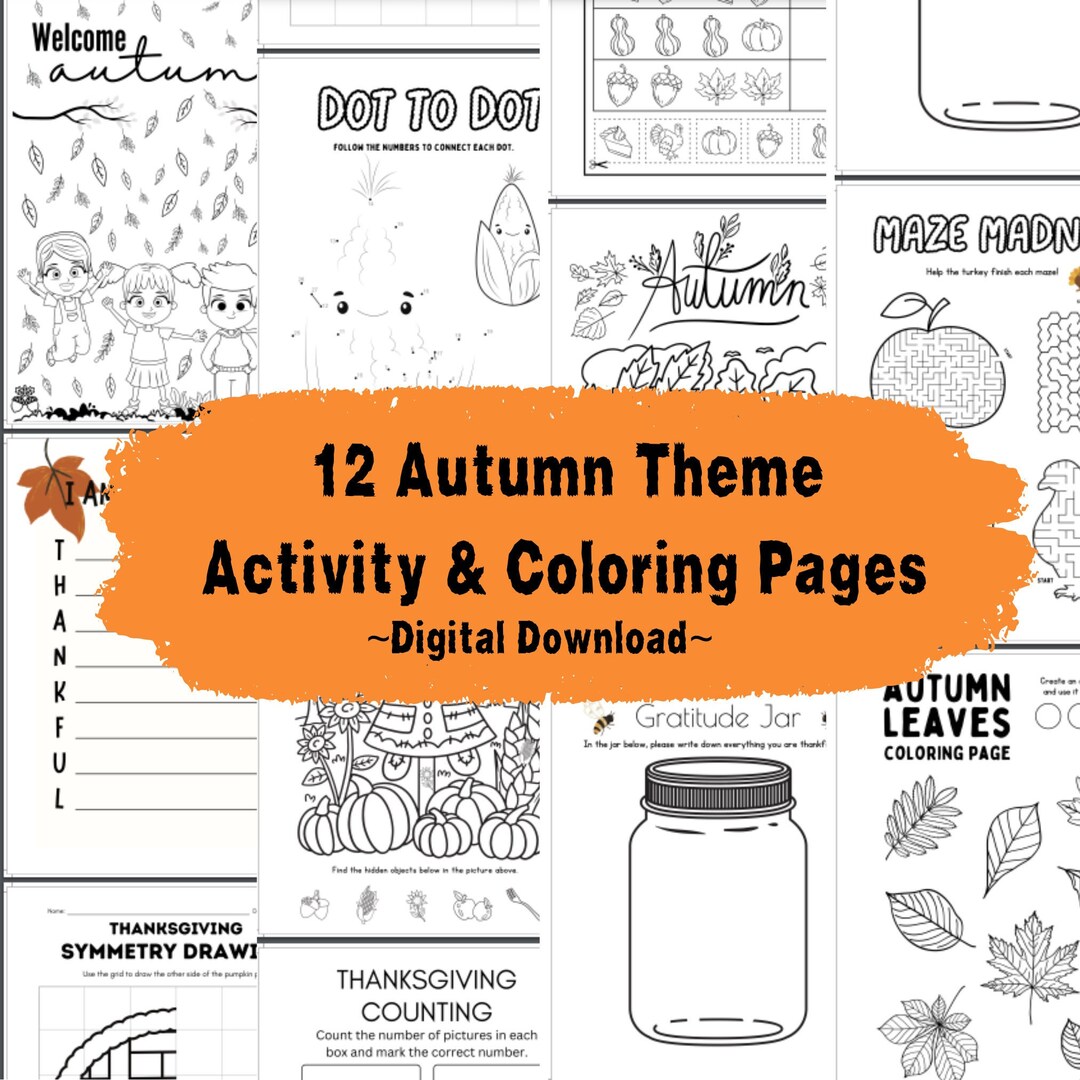 Fall/autumn Theme Activity Color Pages for Toddlers & Kids | Digital ...