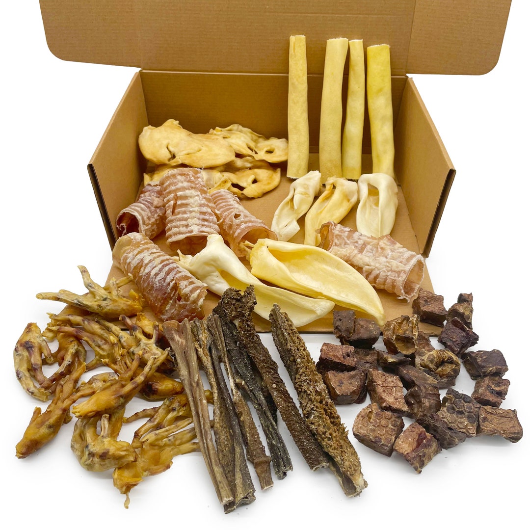Natural Dog Treats Box, Beef Trachea, Lamb Tripe, Lamb Ears, Cow Tail ...