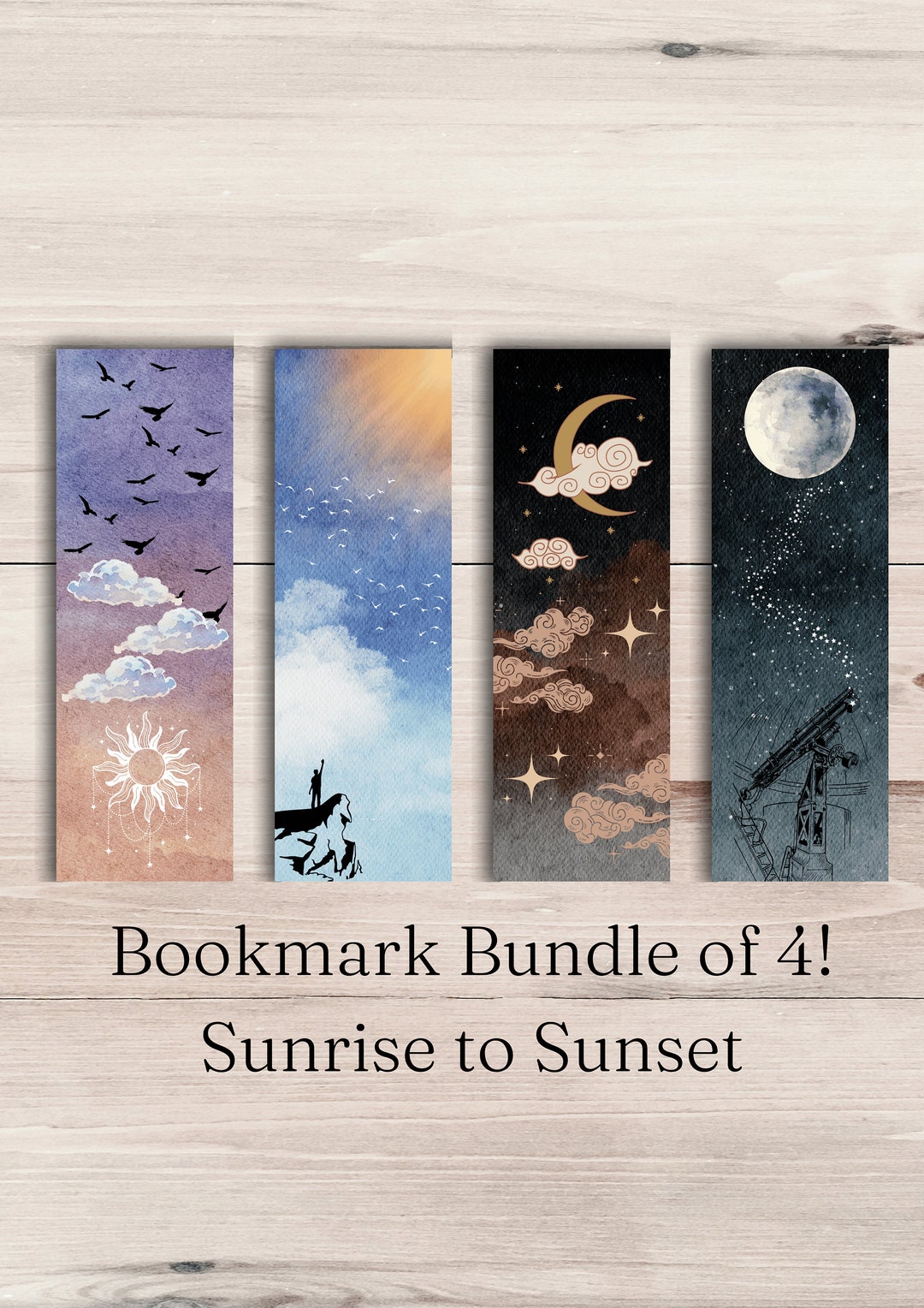 Set of 4 Printable Bookmarks | Sunrise to Sunset | Landscapes | Digital ...