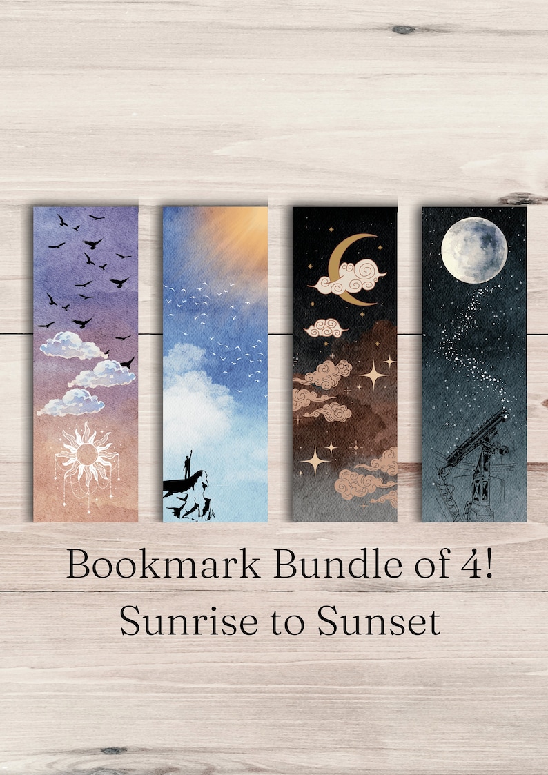 Set of 4 Printable Bookmarks | Sunrise to Sunset | Landscapes | Digital ...