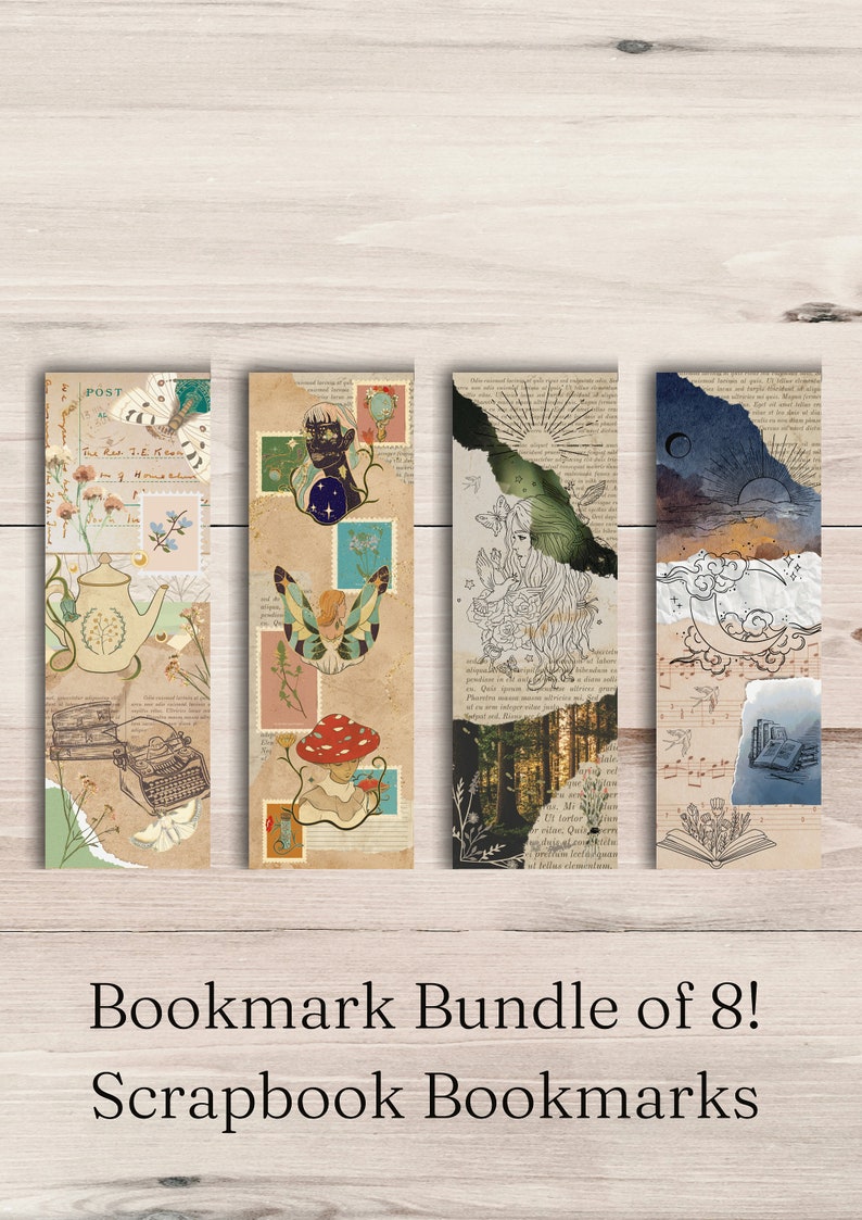 Set of 8 Printable Bookmarks Cottagecore Scrapbook Style - Etsy