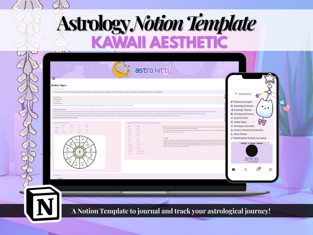 Kawaii Astrology Notion Template | Pastel Zodiac Planner - Etsy