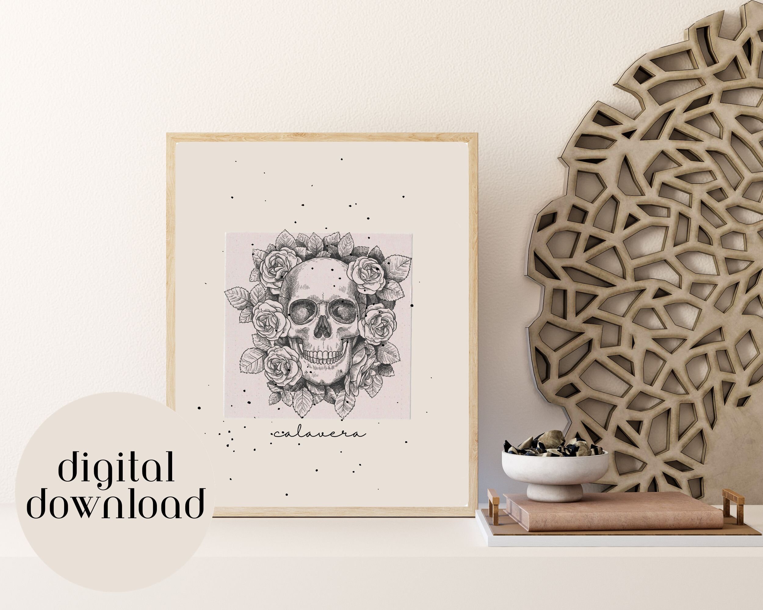 PRINTABLE Day of the Dead, Printable, Flowers and Skull,calavera Skull ...