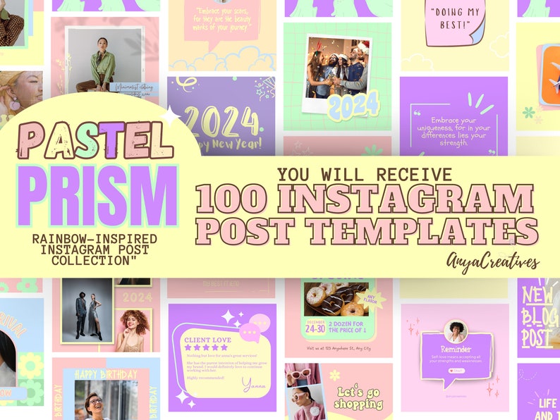 Rainbow Pastel Instagram Post Templates Canva Positive Quotes for ...