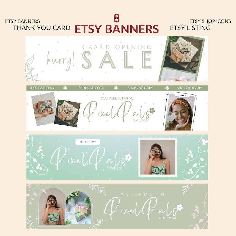 Etsy Shop Banner Templates, Cottagecore Sage Green Editable Etsy ...