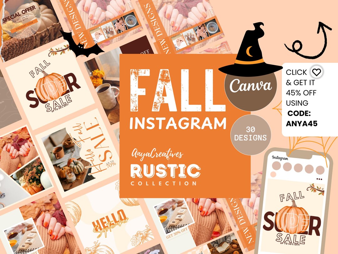 Fall Instagram Post Templates: Autumn & Halloween Canva Bundle - Etsy