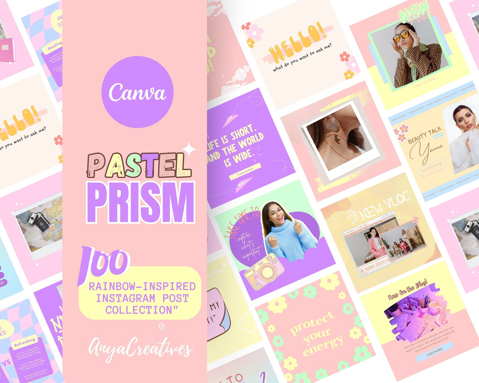 Rainbow Pastel Instagram Post Templates Canva Positive Quotes for ...