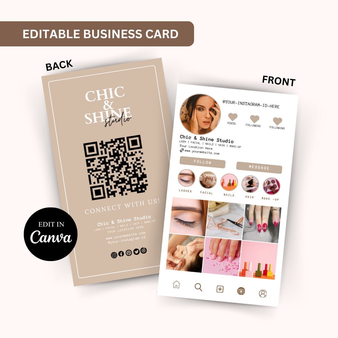Instagram Business Card, DIY Canva Business Card Template Design, QR Code Business Card ...