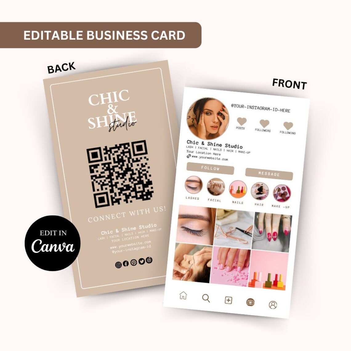 Instagram Business Card, DIY Canva Business Card Template Design, QR ...