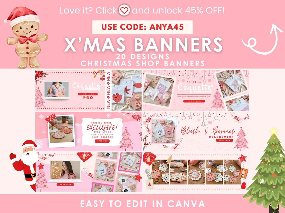 Christmas Coquette Website Banner Templates | Feminine Holiday Canva ...