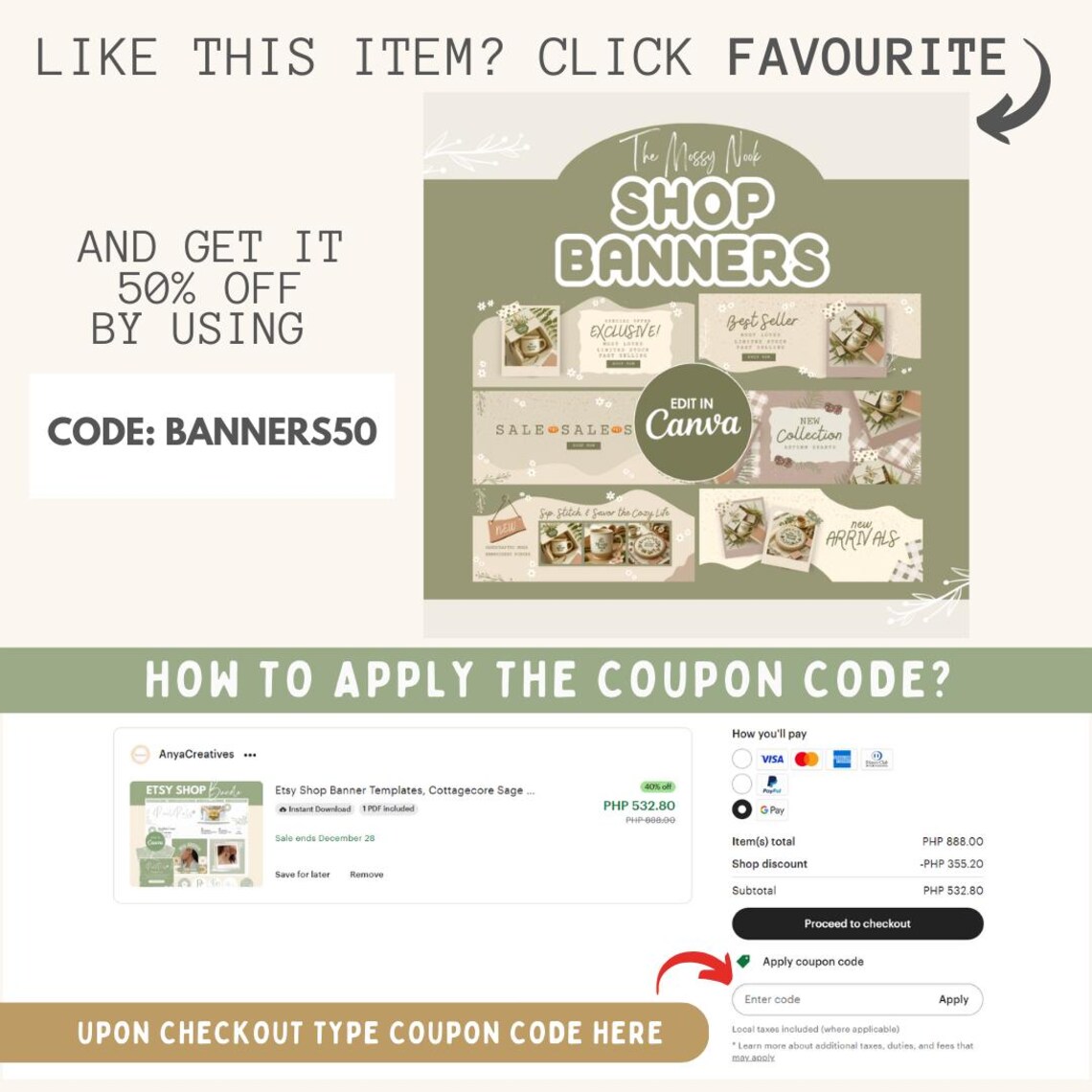 Cottagecore Shopify Store Banner Templates: Canva Editable (PDF ...