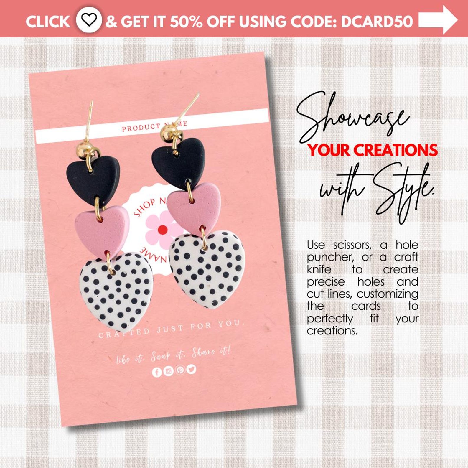 Pink Retro Jewelry Display Card Template - Coquette Aesthetics Product ...
