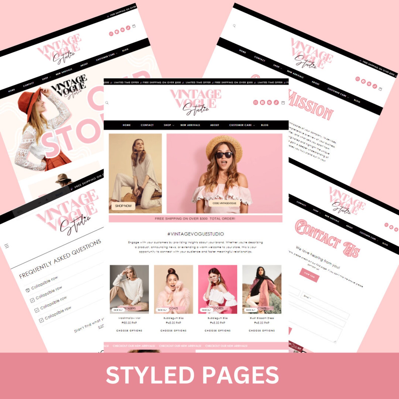 Pink Shopify Theme Website Design Template White Aesthetic Shopify ...
