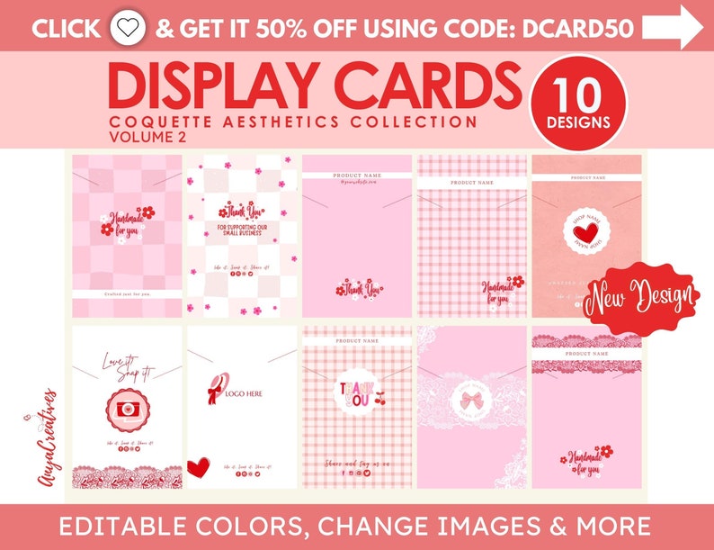 Pink Retro Jewelry Display Card Template - Coquette Aesthetics Product ...