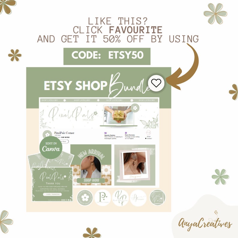 Etsy Shop Banner Templates, Cottagecore Sage Green Editable Etsy ...