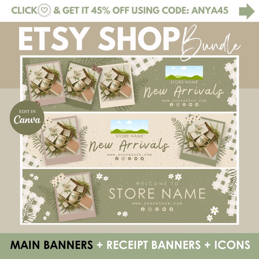 Etsy Shop Banner Templates, Cottagecore Sage Green Editable Etsy ...