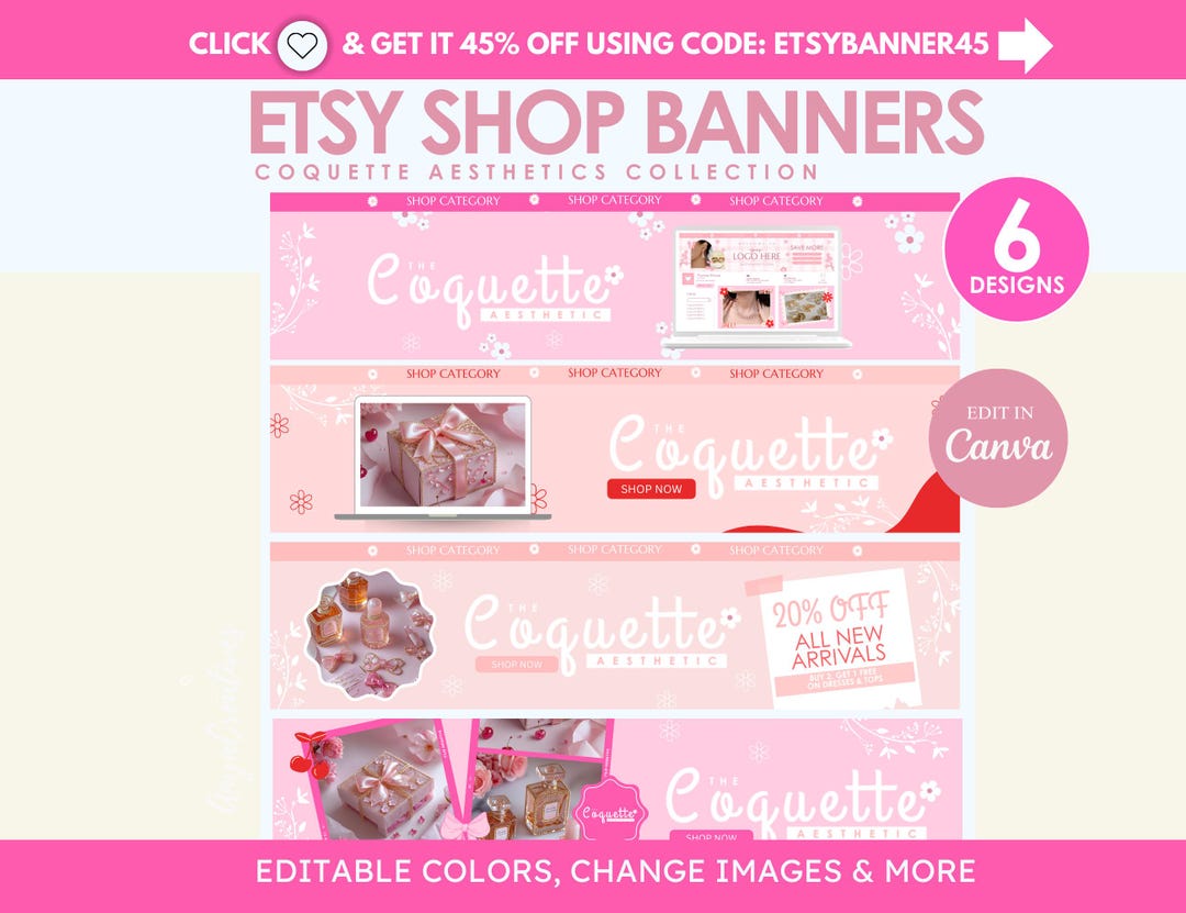 Coquette Etsy Shop Banner Templates: Pink Daisy Design (digital ...