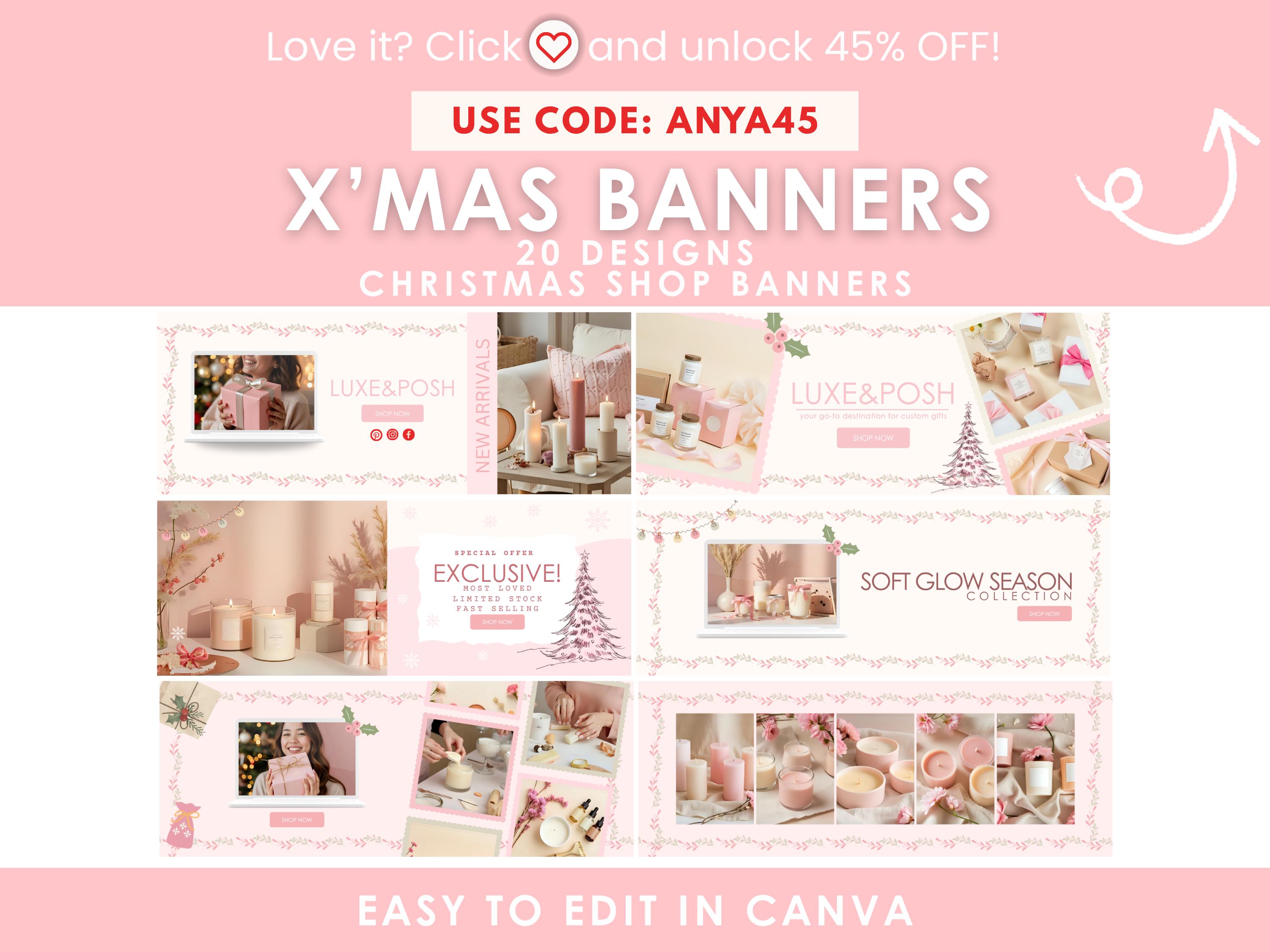 Pink Christmas Coquette Website Banner Templates | Canva Shop Banners ...