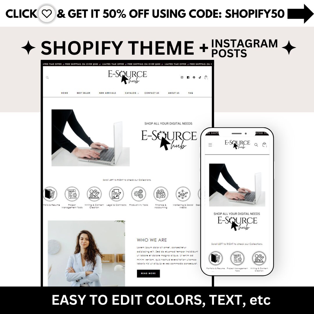 Shopify Theme for Digital Products Black White Shopify Template ...