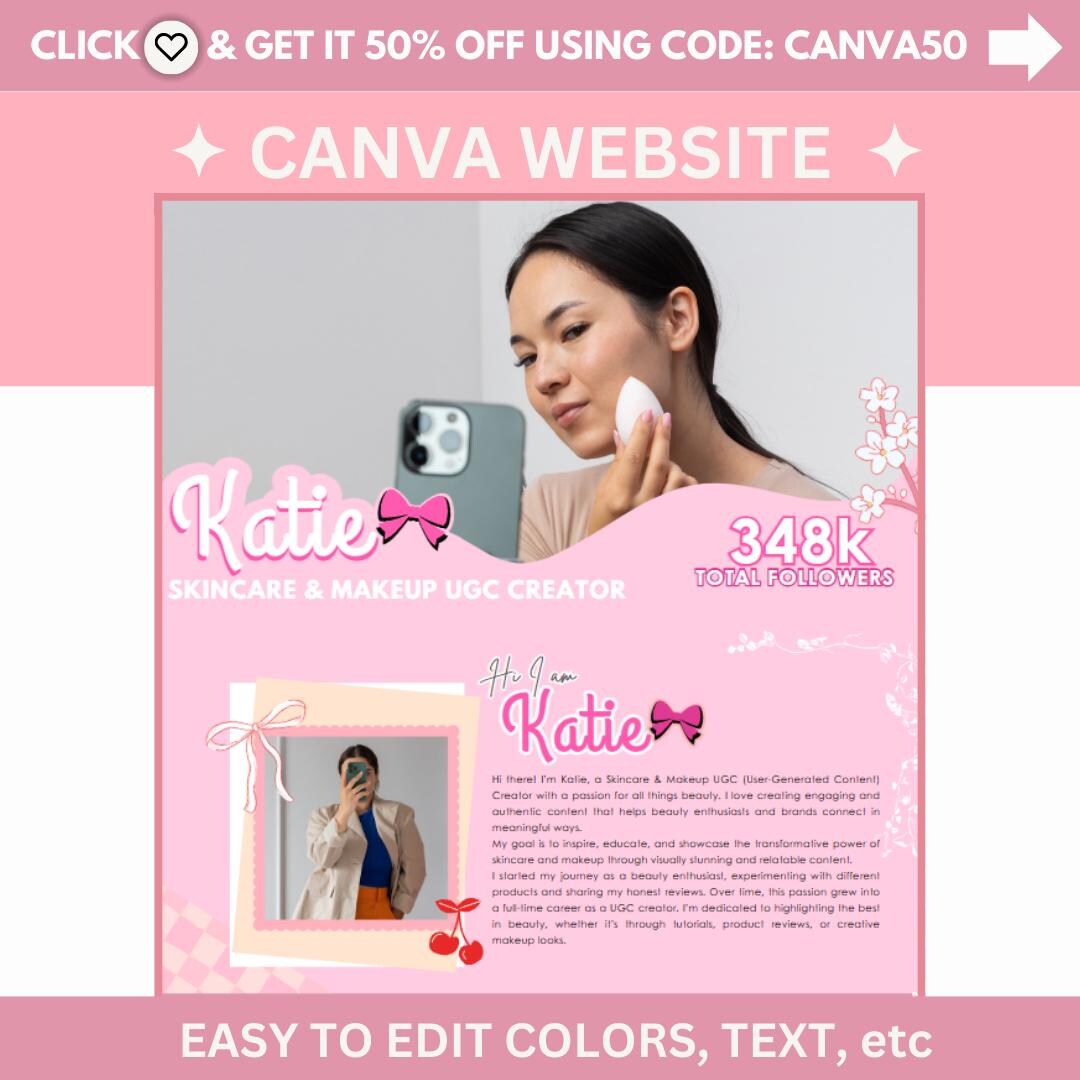 Coquette Red Pink Bows UGC Portfolio Canva Website | UGC Canva Template ...