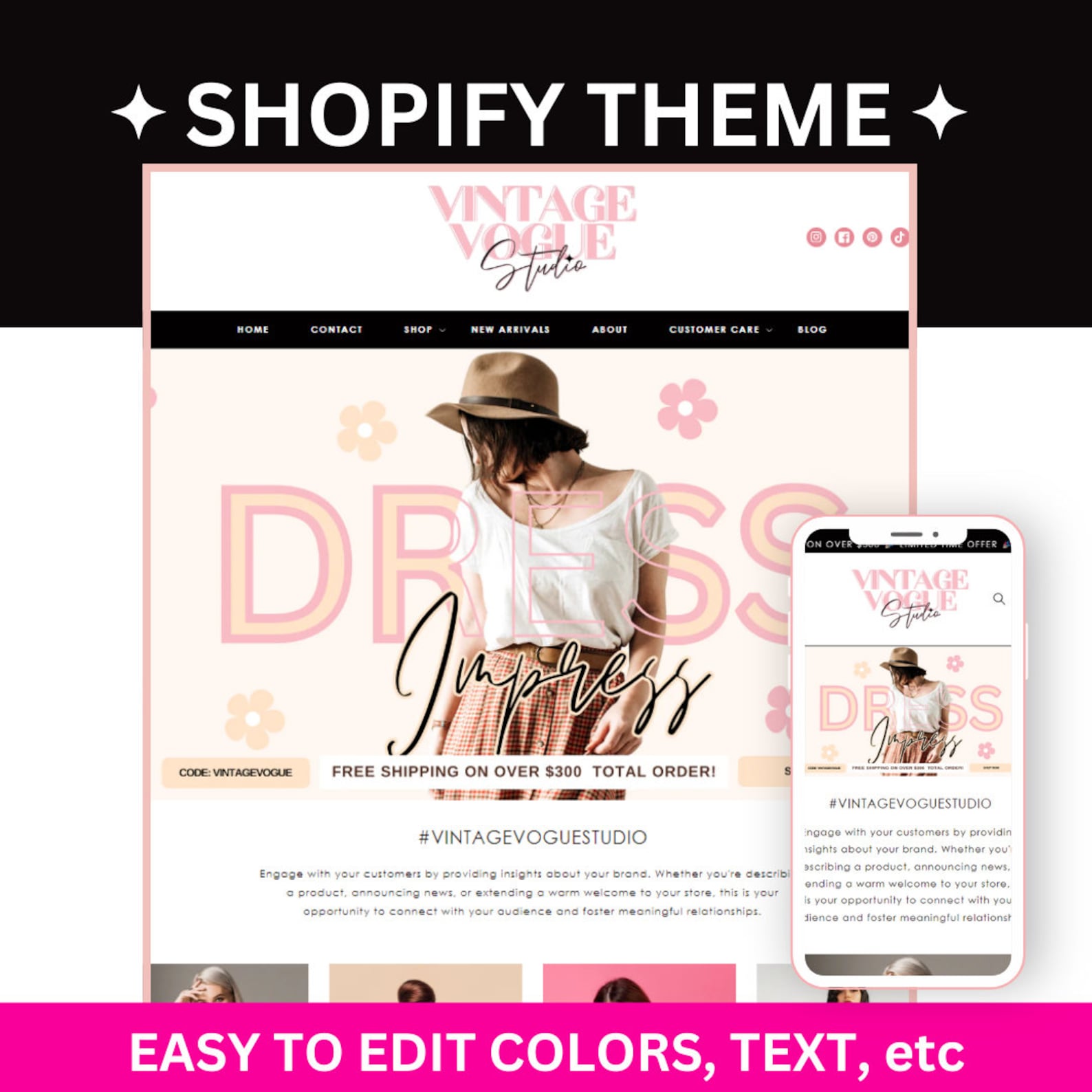 Pink Shopify Theme - Website Design Template - White Aesthetic Shopify ...