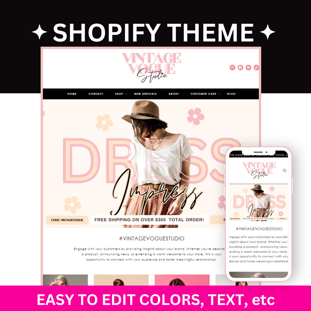 Pink Shopify Theme - Website Design Template - White Aesthetic Shopify ...