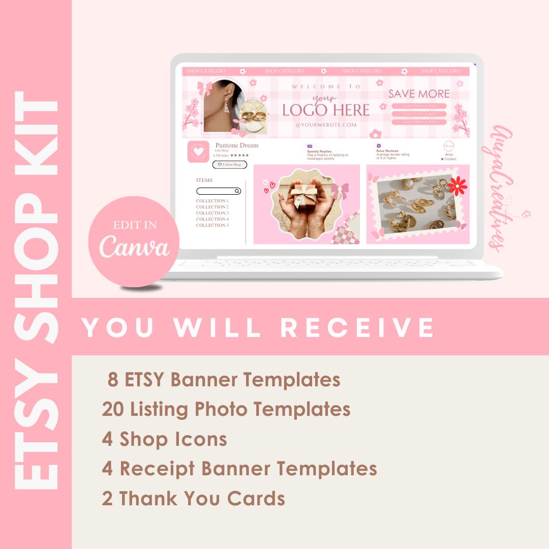 Coquette Aesthetic Etsy Shop Banner Templates-pretty Bows Cherries ...