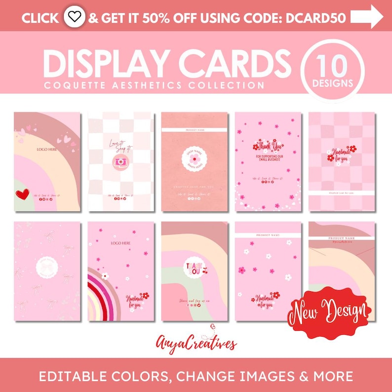 Pink Retro Jewelry Display Card Template - Coquette Aesthetics Product ...