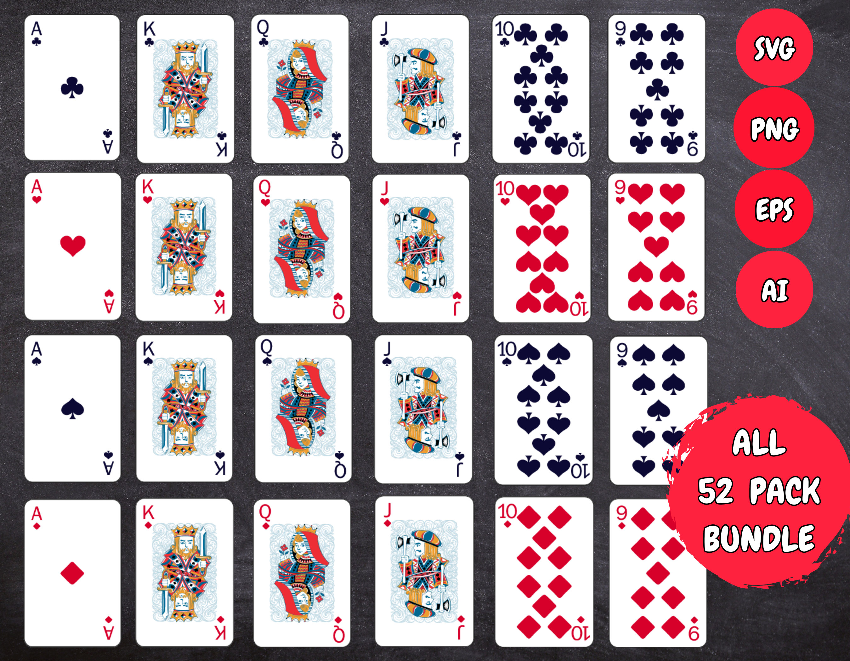 Full Deck Playing Cards SVG Playing Card Suits Svg Full Deck - Etsy