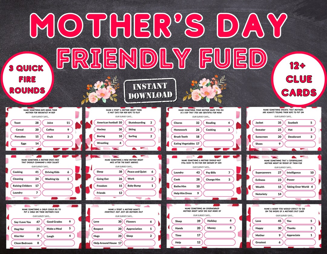 Mother's Day Friendly Feud Game, Family Fued Hilarious Party Game of ...