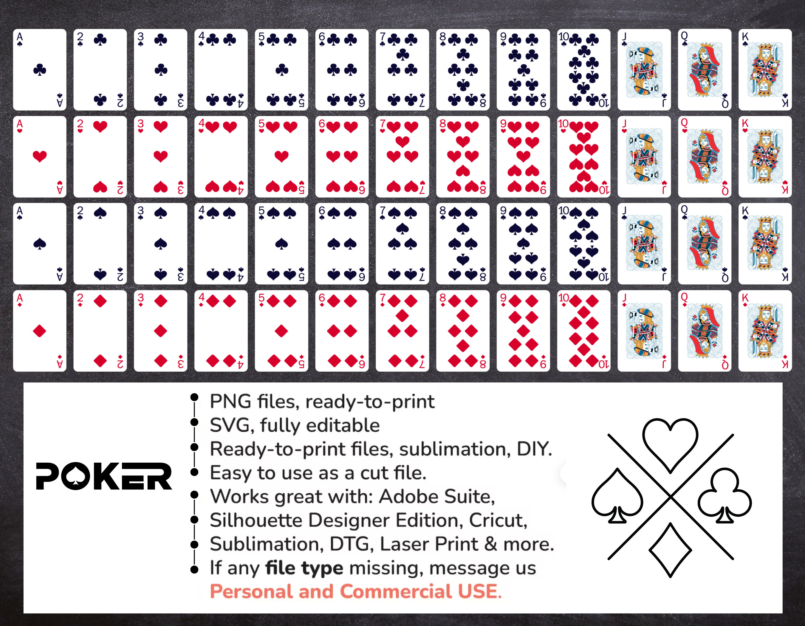 Full Deck Playing Cards SVG, Playing Card Suits Svg, Full Deck of Cards ...