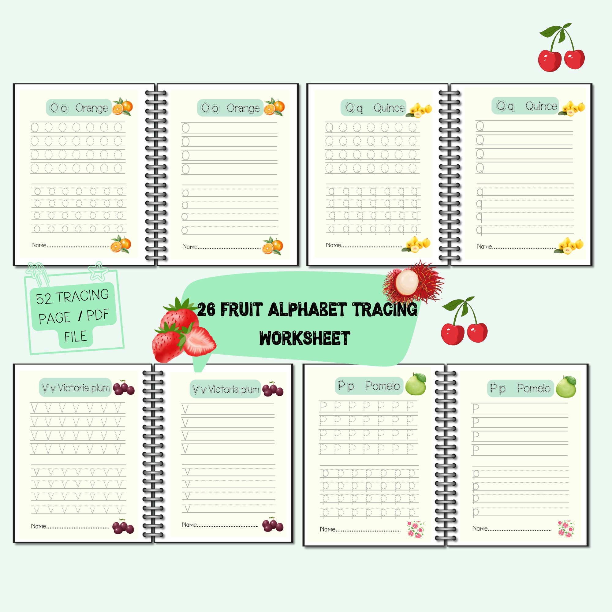 Fruit Alphabet Tracing, Practices Printable,abc Practices Printable ...