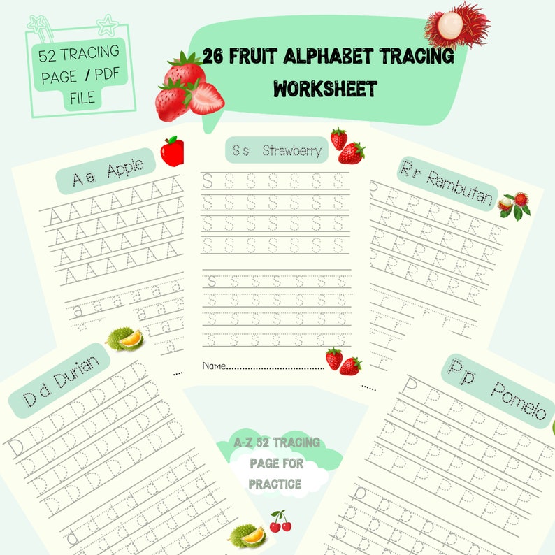 Fruit Alphabet Tracing, Practices Printable,abc Practices Printable ...
