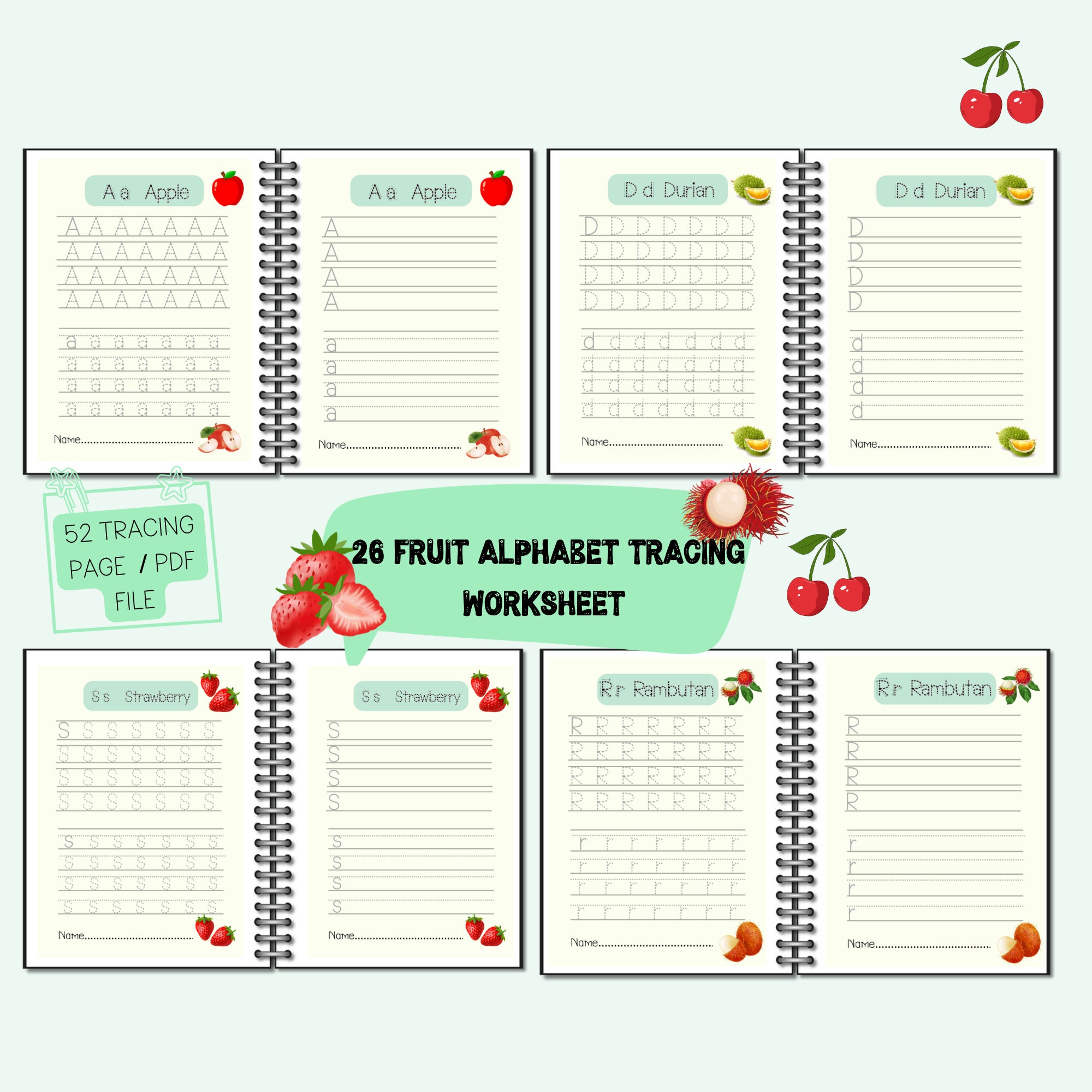 Fruit Alphabet Tracing, Practices Printable,abc Practices Printable ...