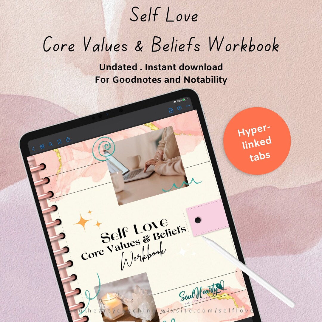 Undated Digital Self Love Healing Core Values Beliefs Workbook Digital ...